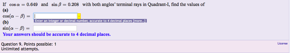 Solved sin β with both angles, terminal rays in Quadrant-1, | Chegg.com