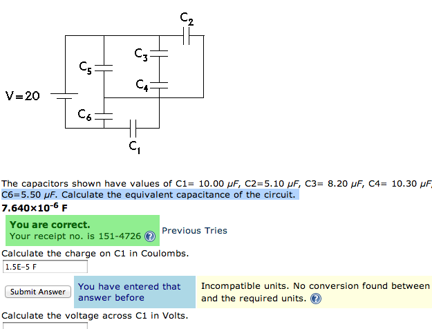 Solved The capacitors shown have values of C1 = 10.00 muF, | Chegg.com