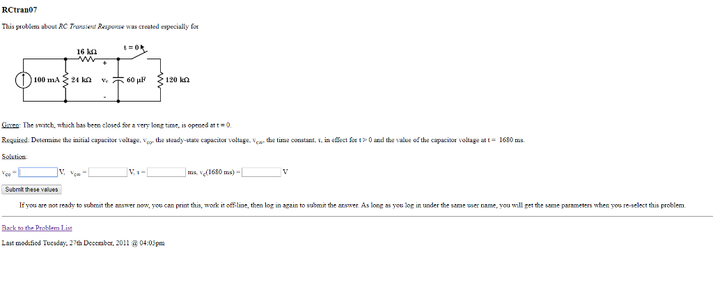 Solved This problem about RC Transient Response was created | Chegg.com