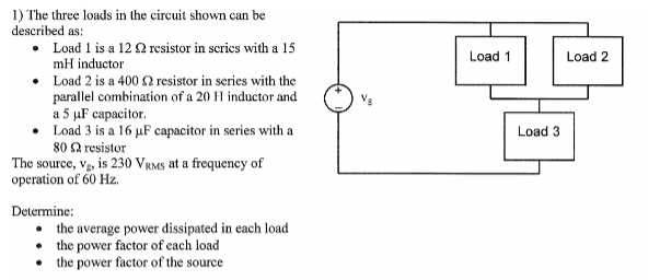 Solved The three loads in the circuit shown can be described | Chegg.com