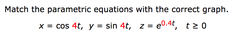 Match the parametric equations with the correct | Chegg.com