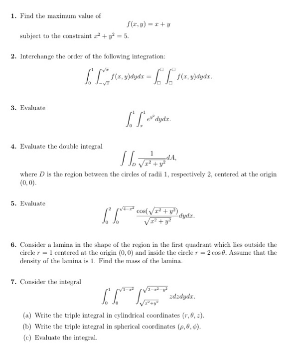 1. Find the maximum value of f(x, y) = x + y subject | Chegg.com