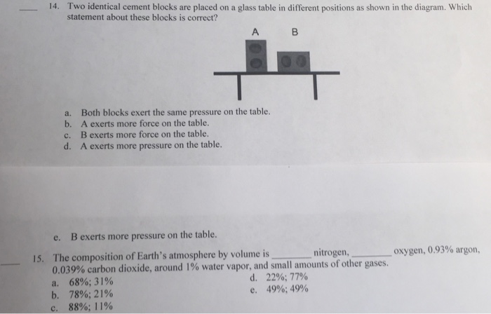 Solved Two identical cement blocks are placed on a glass | Chegg.com