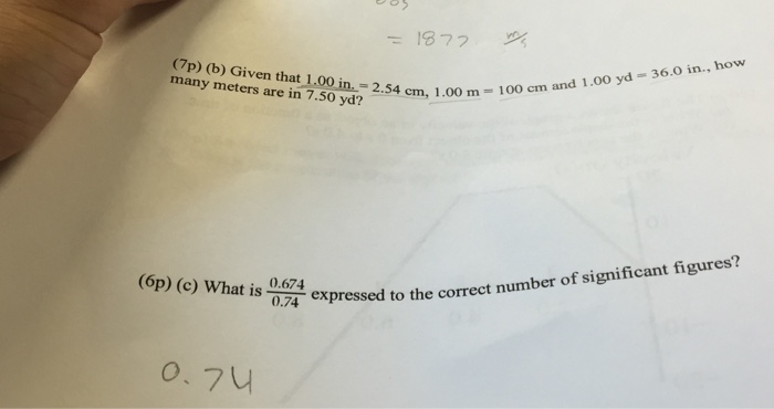 Solved Given that 1.00 in. = 2.54 cm, 1.00 m = 100 cm and | Chegg.com