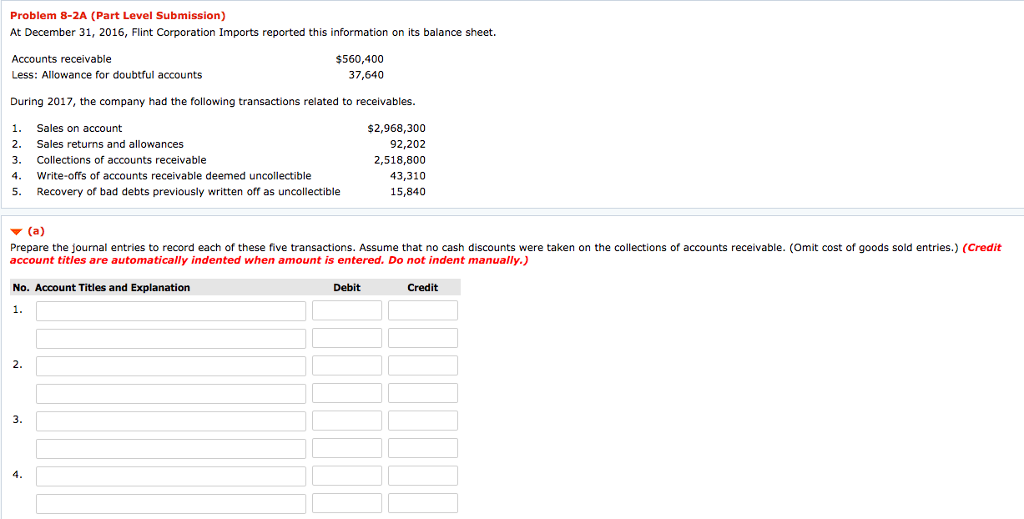 Solved Problem 8-2A (Part Level Submission) At December 31, | Chegg.com