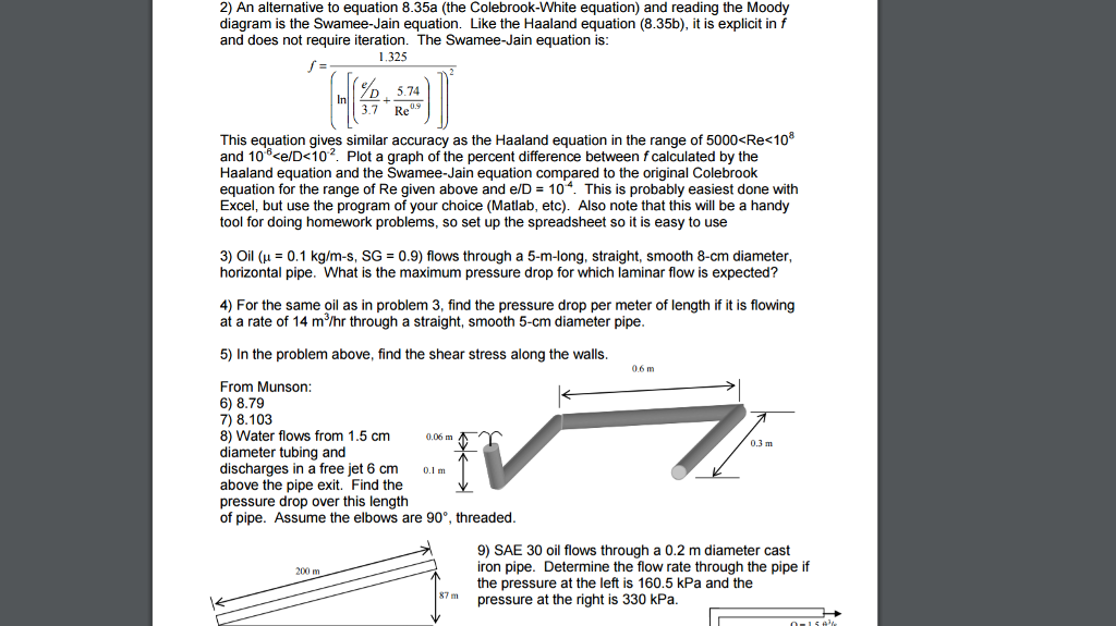 Solved An alternative to equation 8.35a (the Colebrook-White | Chegg.com