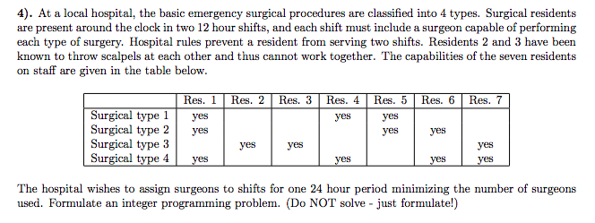 4). At a local hospital, the basic emergency surgical | Chegg.com