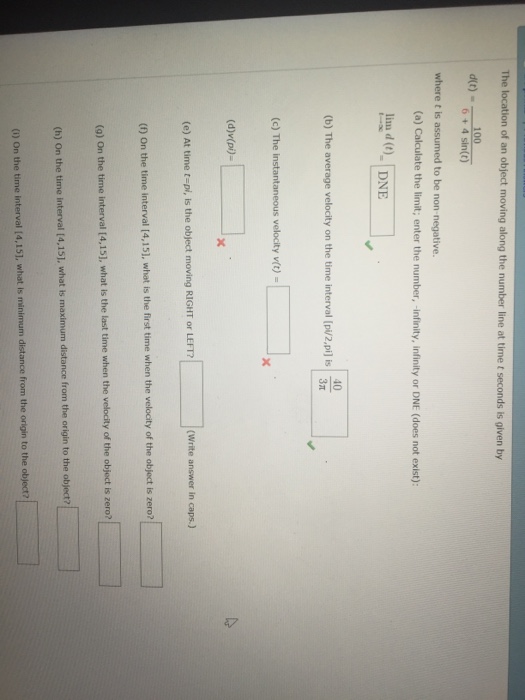 Solved The location of an object moving along the number | Chegg.com