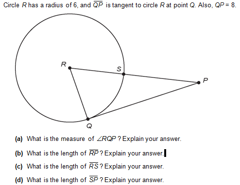 Solved Circle R has a radius of 6, and QP is tangent to | Chegg.com