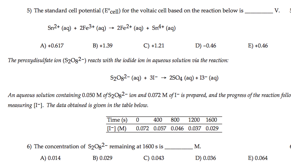 Solved The Standard Cell Potential E 0 Cell For The