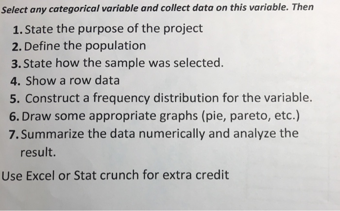 Solved Select any categorical variable and collect data on | Chegg.com