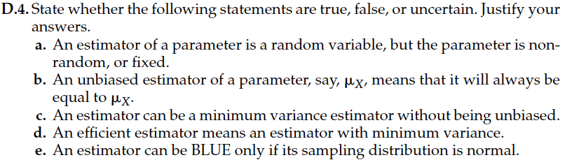 Solved Appendix D - STATISTICAL INFERENCE: ESTIMATION | Chegg.com