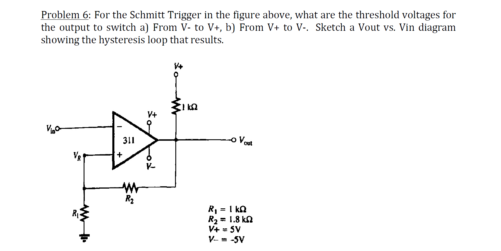 Solved For the Schmitt Trigger in the figure above, what are | Chegg.com