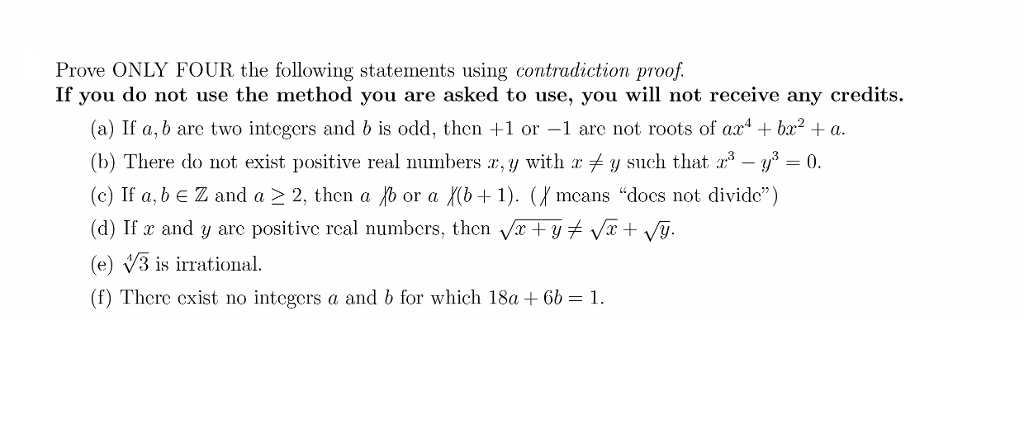 Solved Prove ONLY FOUR the following statements using | Chegg.com