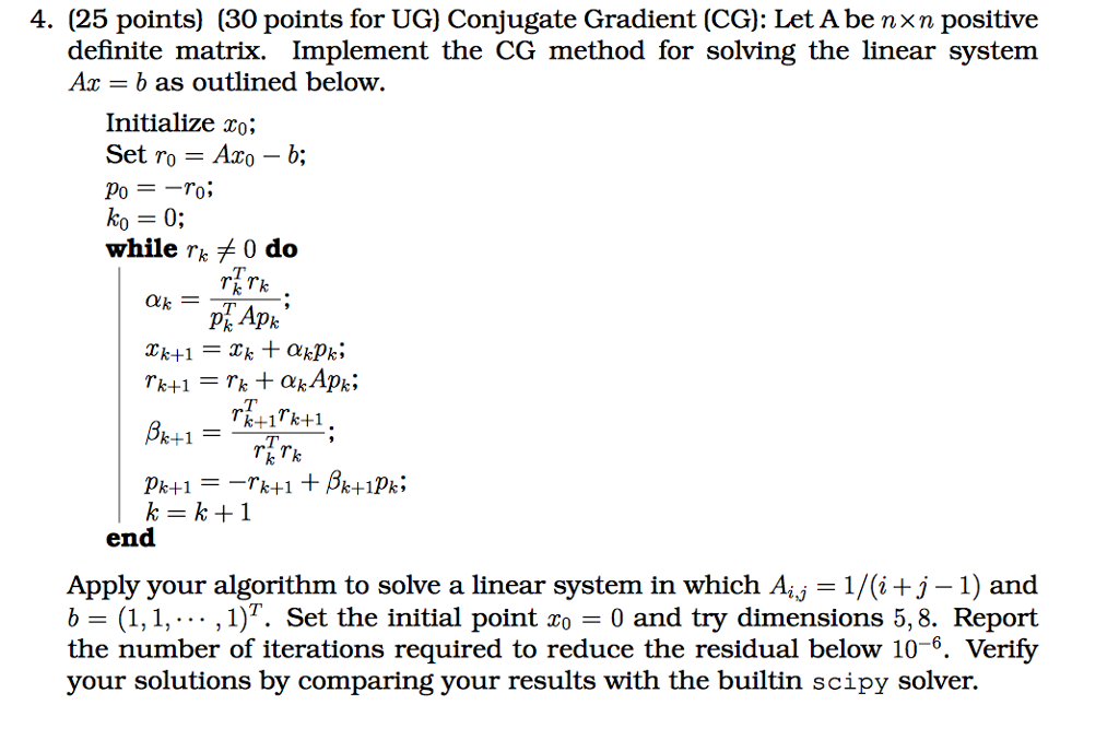 4. (25 points) (30 points for UG) Conjugate Gradient | Chegg.com