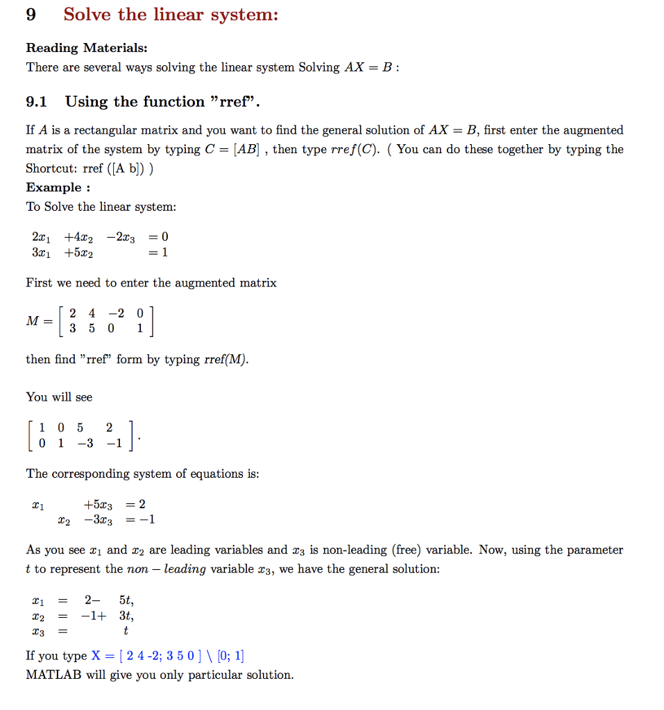 Solved 9 Solve the linear system: Reading Materials: There | Chegg.com