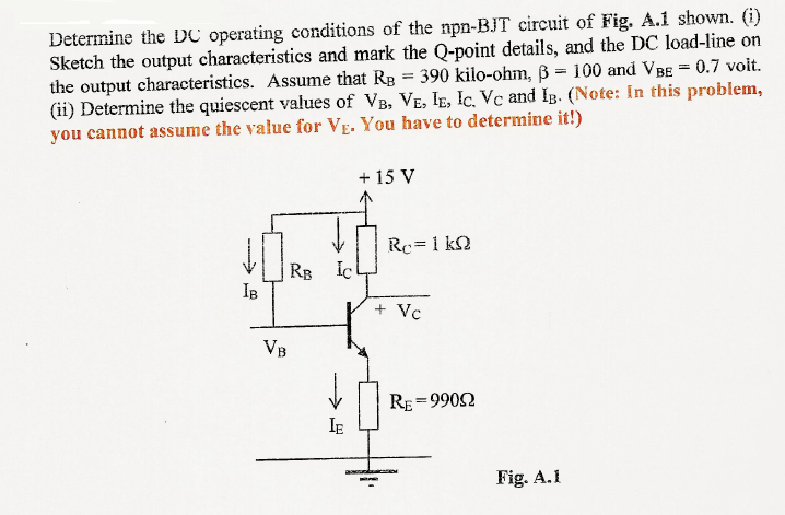 Solved Determine the DC operating conditions of the npn-BJT | Chegg.com