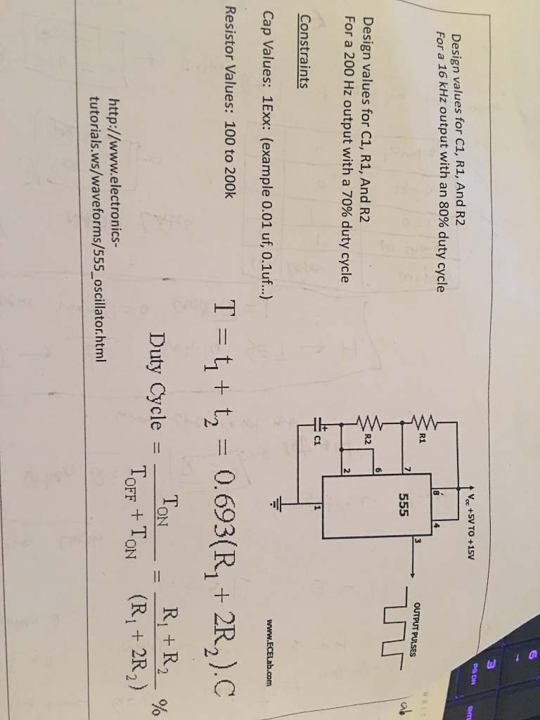 Solved ½+5V TO +15V Design values for C1, R1, And R2 For a | Chegg.com