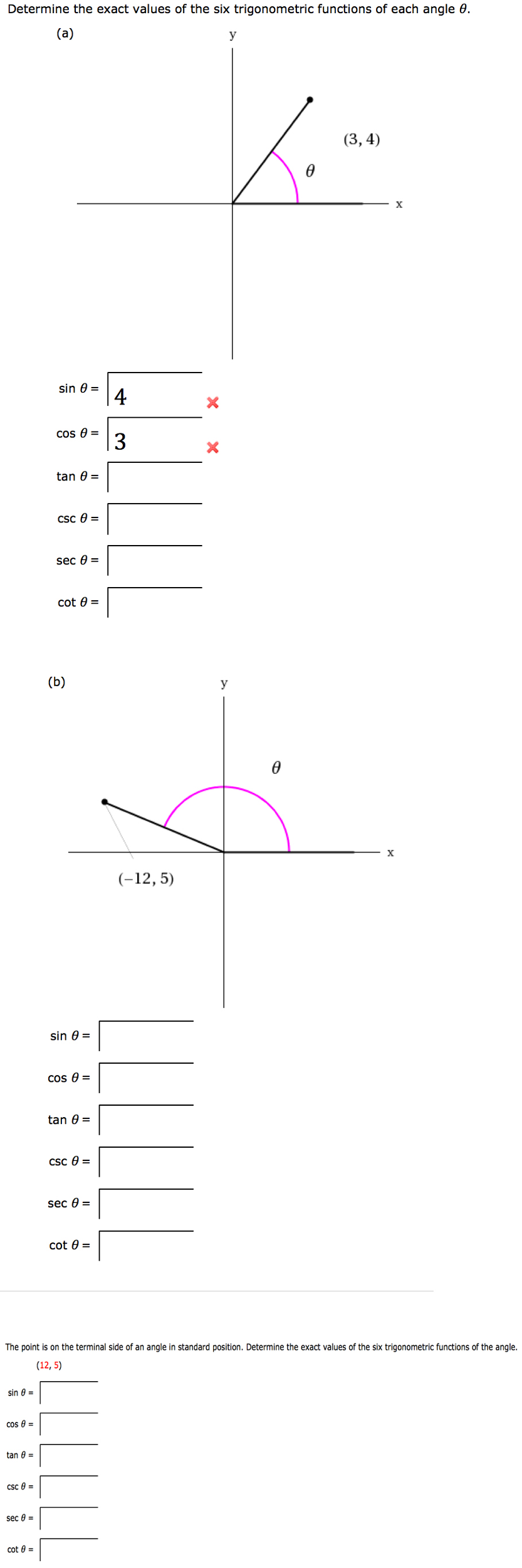 Solved Determine the exact values of the six trigonometric | Chegg.com