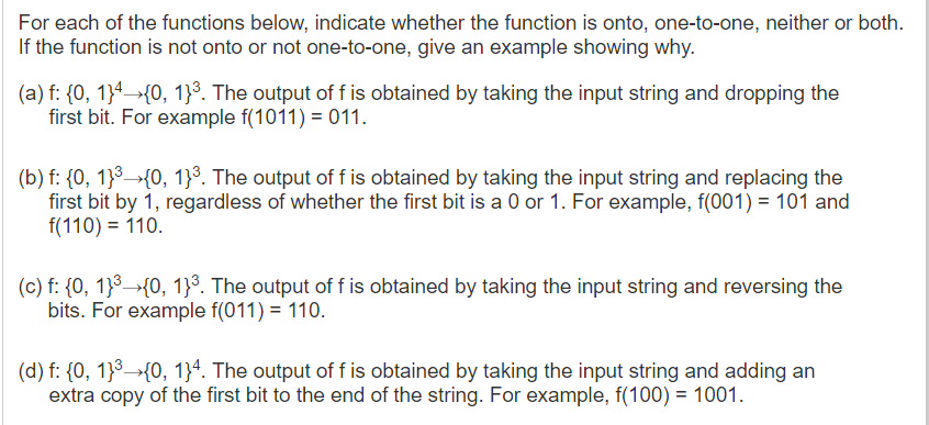 Solved For each of the functions below, indicate whether the | Chegg.com