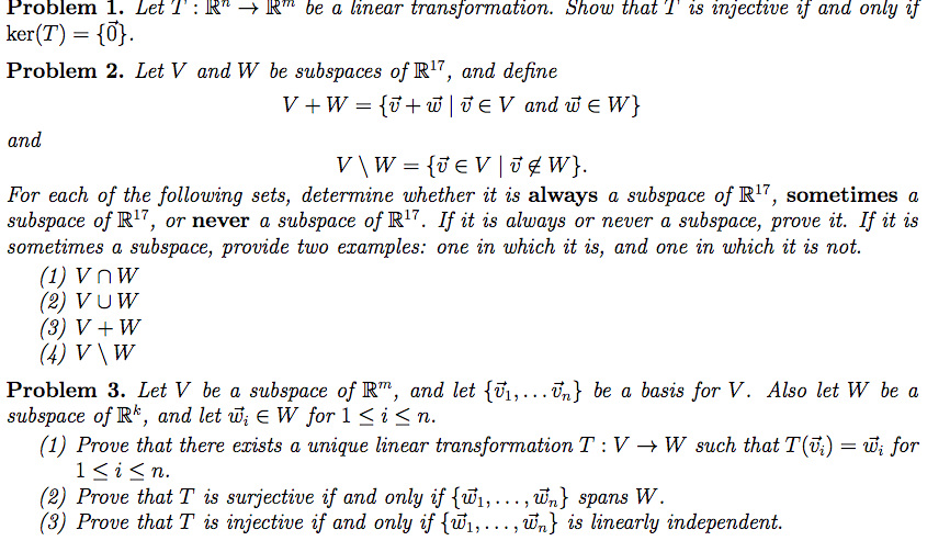 Solved Let T: R^n rightarrow R^m be a linear transformation. | Chegg.com Solved Let T: R^n rightarrow R^m be a linear transformation. | Chegg.com