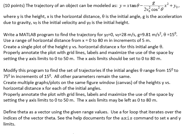 Solved The trajectory of an object can be modeled as: y=tan | Chegg.com