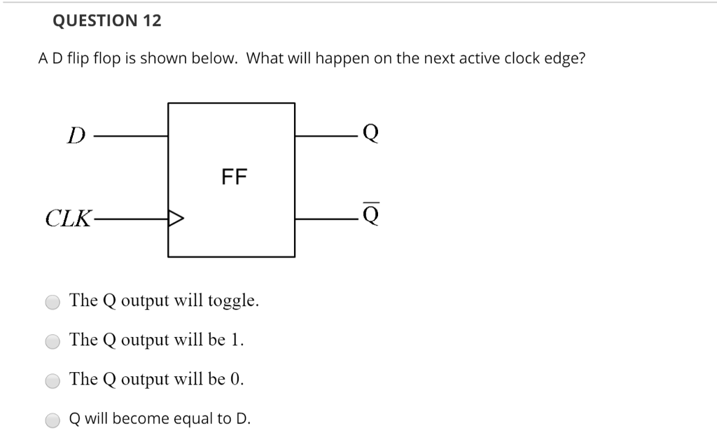 Solved QUESTION 12 A D flip flop is shown below. What will | Chegg.com