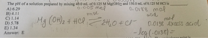 Solved The pH of a solution prepared by mixing 40.0 mL of | Chegg.com