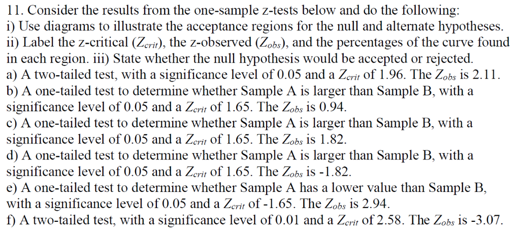Solved 11. Consider the results from the one-sample z-tests | Chegg.com