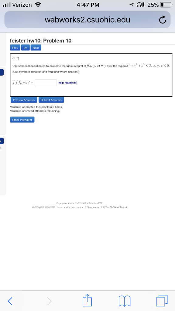 Solved Verizon 4:47 PM webworks2.csuohio.edu feister hw10: | Chegg.com