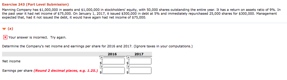 Solved Exercise 243 (Part Level Submission) Manning Company | Chegg.com