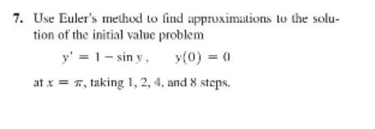 Solved 7. Use Euler's methu o find approximations to the | Chegg.com