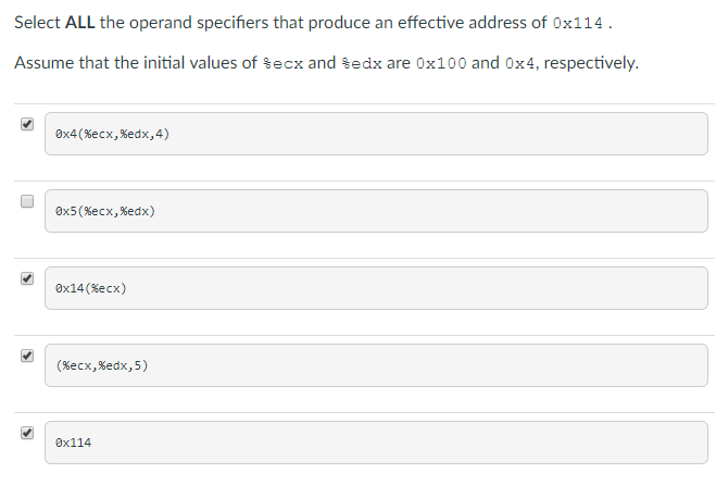 Solved Select ALL the operand specifiers that produce an | Chegg.com