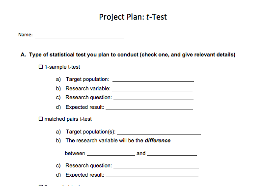 Project Plan: t-Test Name: A. Type of statistical | Chegg.com