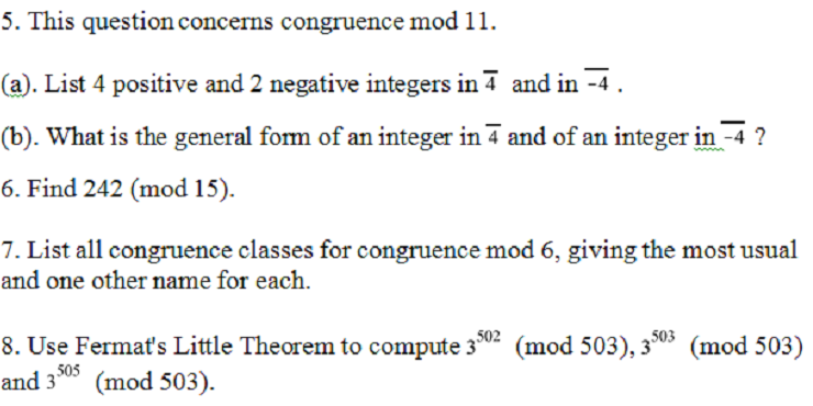 Solved This question concerns congruence mod 11. List 4 | Chegg.com