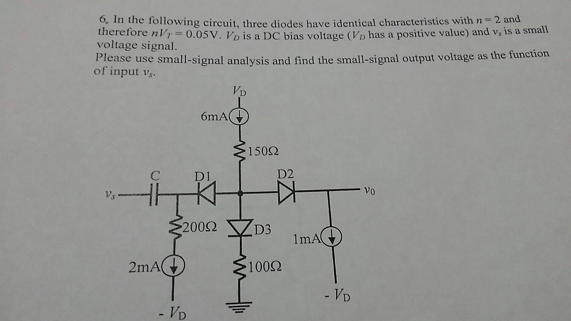 Solved In the following circuit, three diodes have identical | Chegg.com