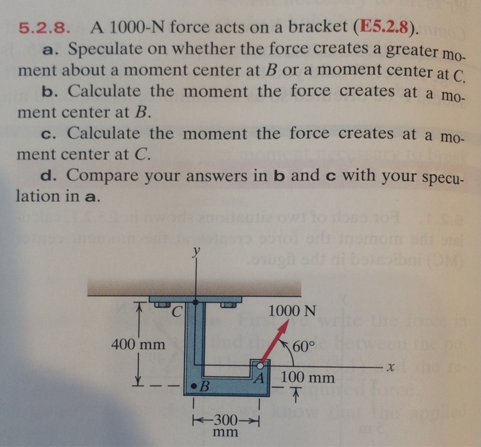 Solved A 1000-N force acts on a bracket (E5.2.8). a. | Chegg.com
