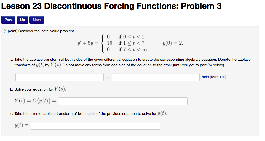 Solved Lesson 23 Discontinuous Forcing Functions: Problem 3 | Chegg.com