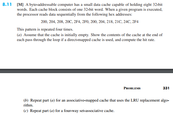 Solved 8.11 M A byte-addressable computer has a small data | Chegg.com