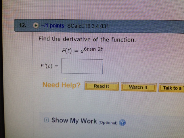 Solved Find the derivative of the function. F(t) = e^6t sin | Chegg.com