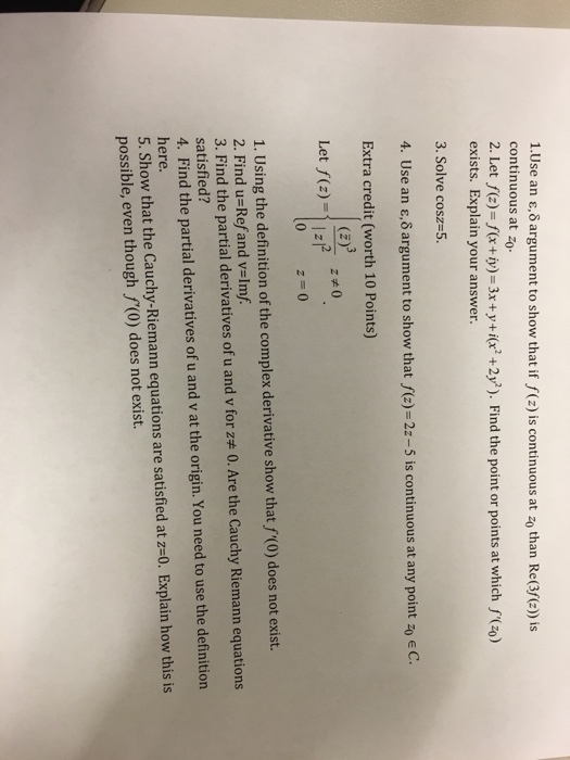 Solved Use an epsilon, delta argument to show that if f(z) | Chegg.com