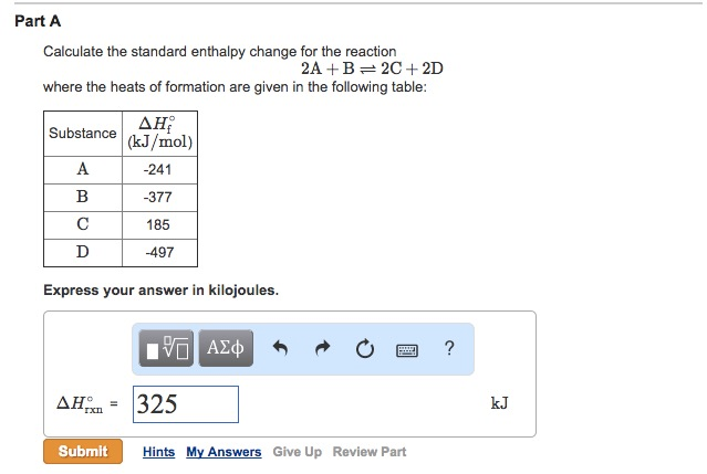 Solved: Part A Calculate The Standard Enthalpy Change For ... | Chegg.com