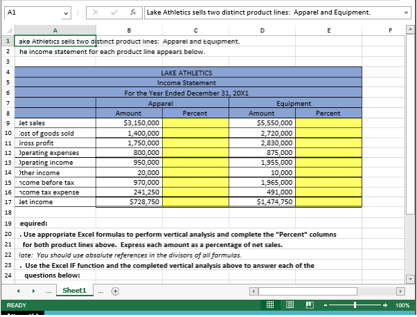 Solved A1 V | | Lake Athletics sells two distinct product | Chegg.com