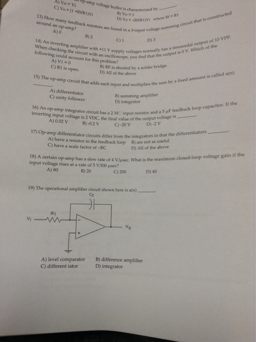 Solved A) Vo vi op am p voltage er is characterized by that | Chegg.com