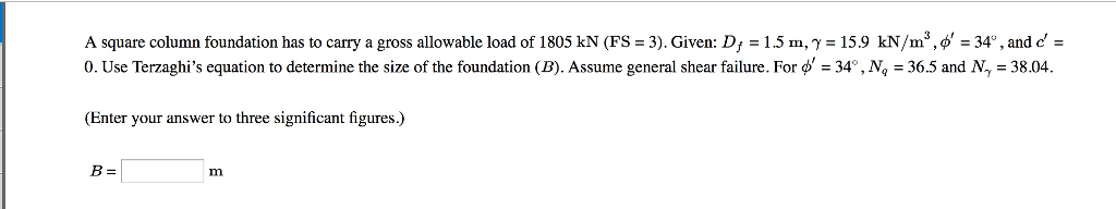 Solved A square column foundation has to carry a gross | Chegg.com