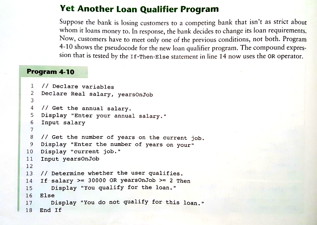 Solved Loan Qualifier Program Look At Program 4 10 On Page 