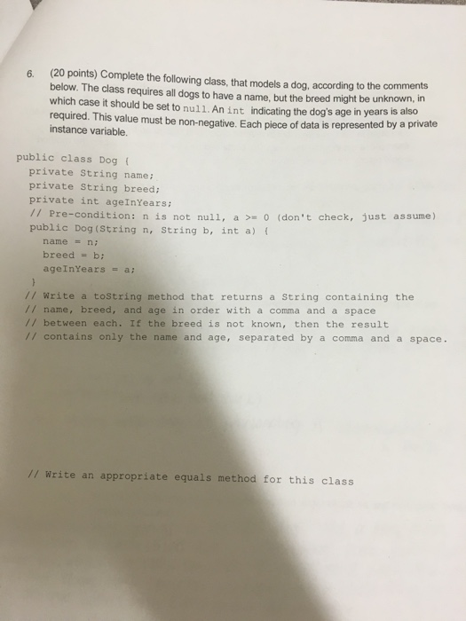 Solved Complete the following class that models a dog, | Chegg.com