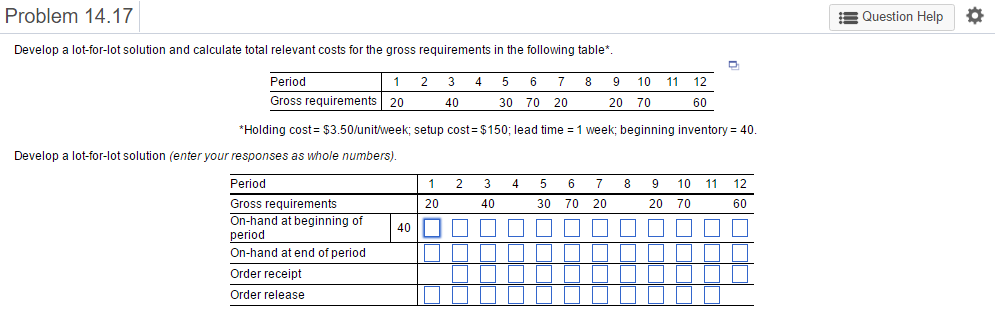 Solved Develop a lot-for-lot solution and calculate total | Chegg.com