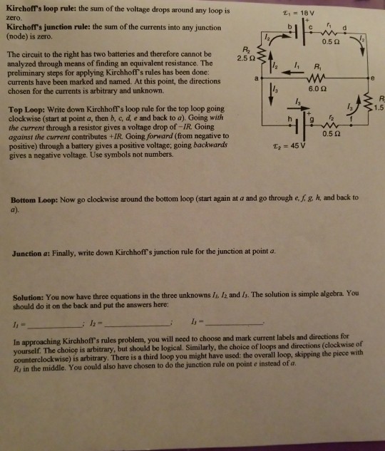 Solved KirchofTs loop rule: the sum of the voltage drops | Chegg.com