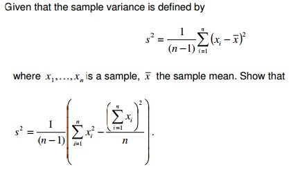 Solved Given that the sample variance is defined by s^2 = | Chegg.com